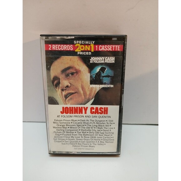 Media | Johnny Cash At Folsom Prison San Quentin 2 On 1 Cassette Tape ...